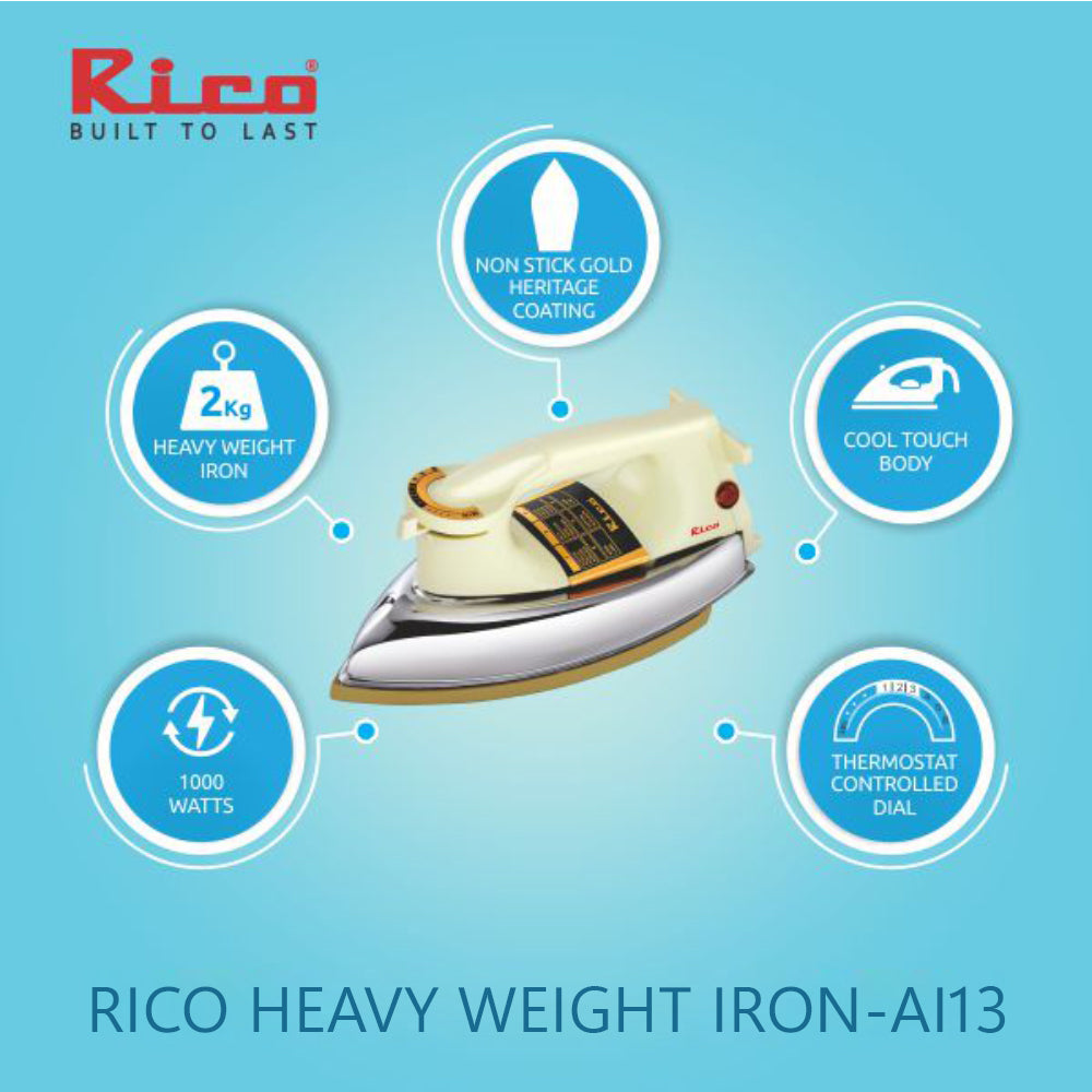 Rico Heavy Weight Automatic Dry Iron – “AI 13” model (2 Kg)– Rico India