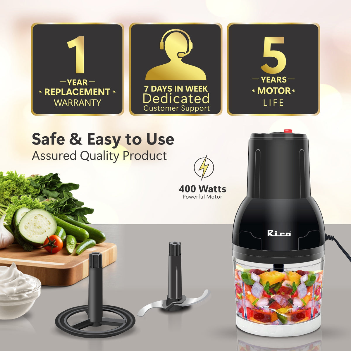 700ml Electric Vegetable Chopper | Two Unbreakable Bowls for Easy ...