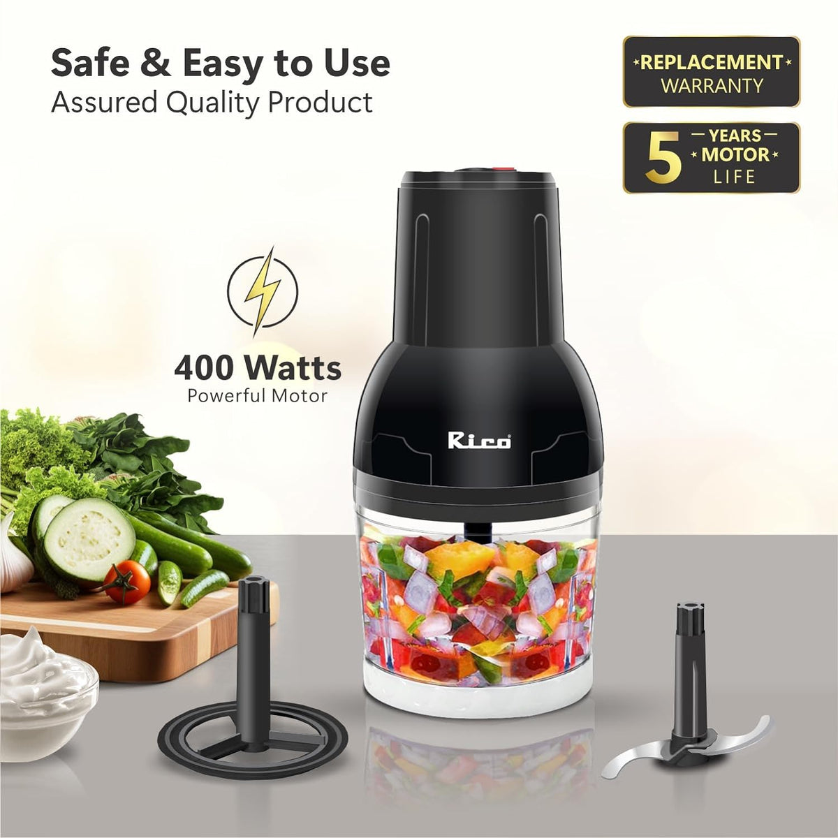 700ml Electric Vegetable Chopper | Two Unbreakable Bowls for Easy ...