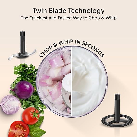 700ml Electric Vegetable Chopper | Two Unbreakable Bowls for Easy ...