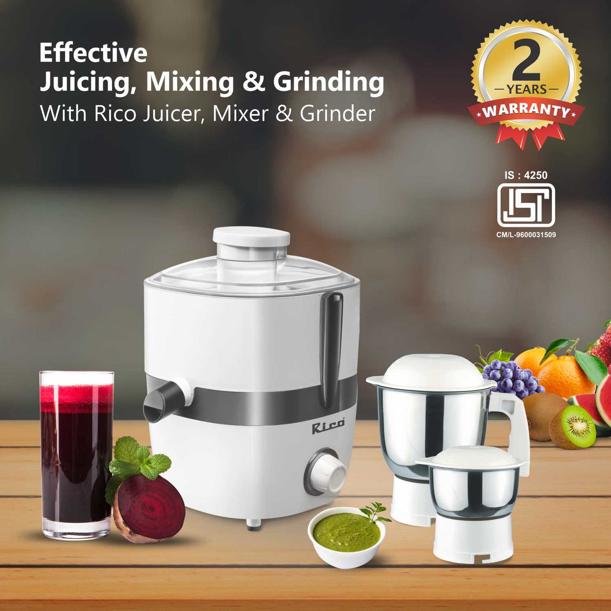 Rico Juicer Mixer Grinder - Model JMG2204 (White)– Rico India