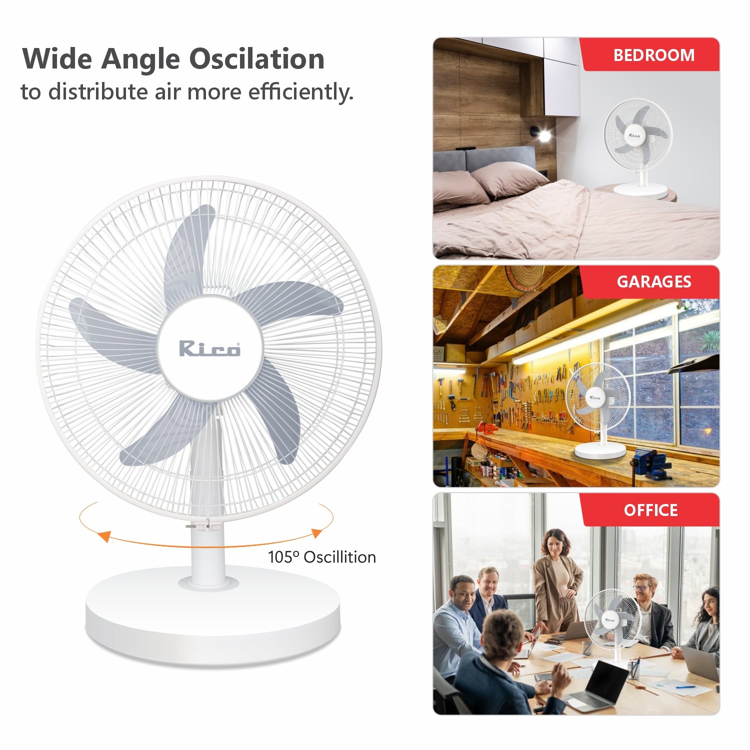 Rico AirSwift Rechargeable Table Fan Model RF2503– Rico India