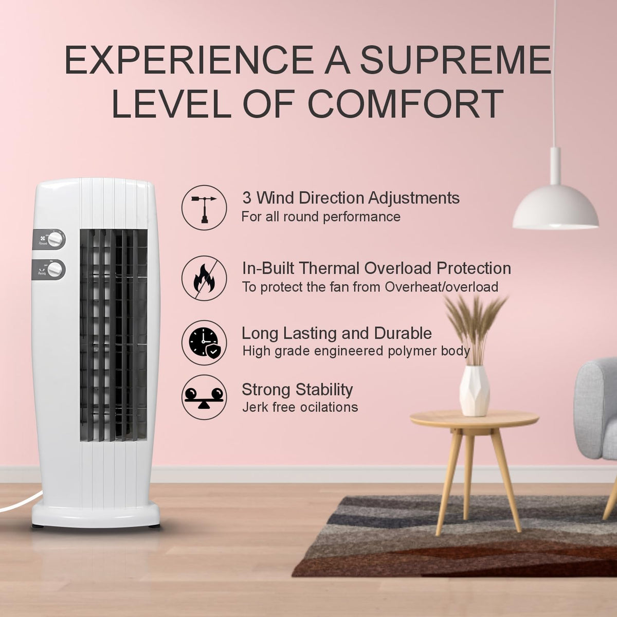 Rico Tower Fan 25 Feet Air Blower 150 Watt TF1707 (White)– Rico India