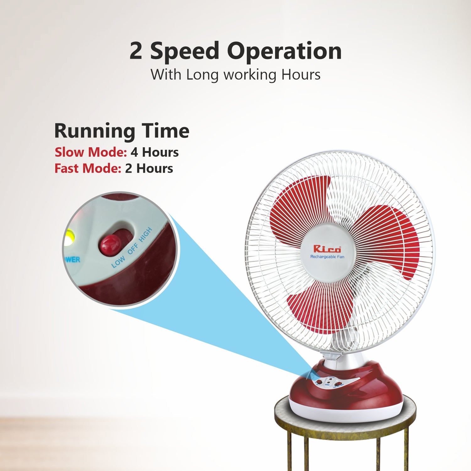 Rico Rechargeable AC DC Battery & Power Operated Table Fan RF806 (Red ...