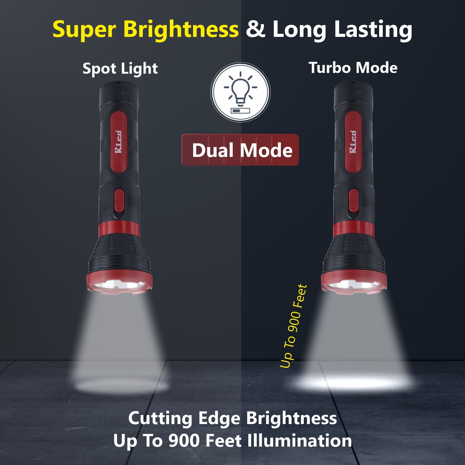 Rechargeable Led Torch Flashlight 3 Watts RT1526 (Red/Black)– Rico India