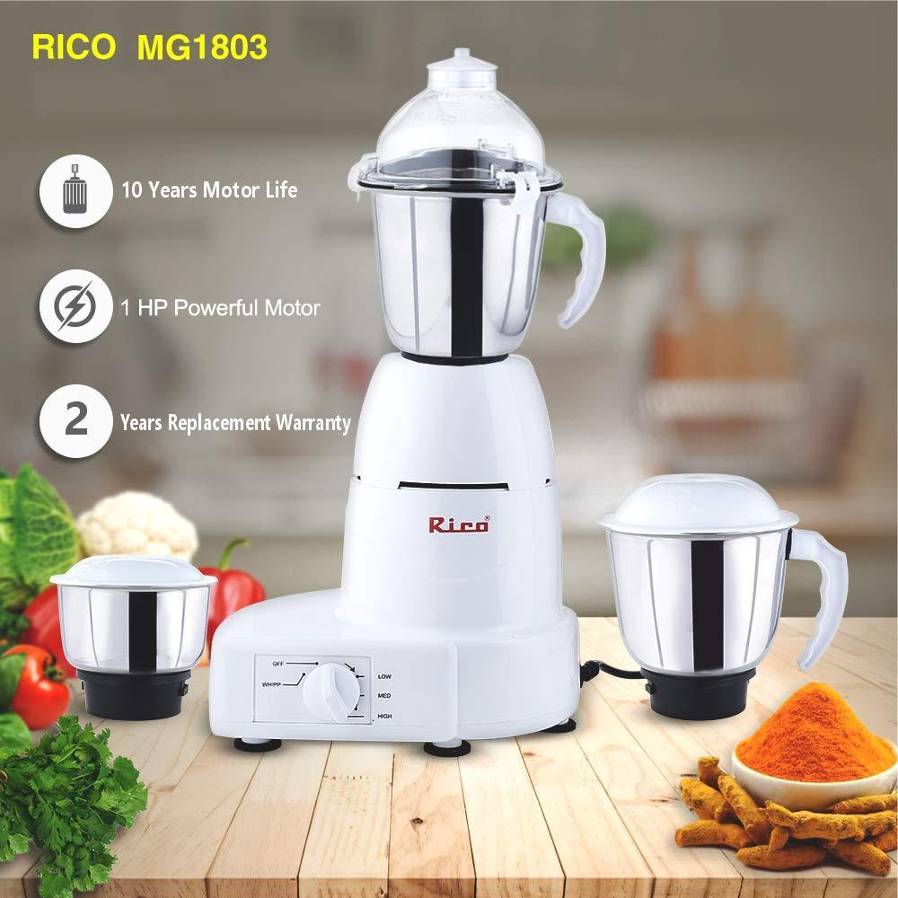 Rico Mixer Grinder 750 W with Chutney , Dry & Juicer Jar MG1803 (White ...